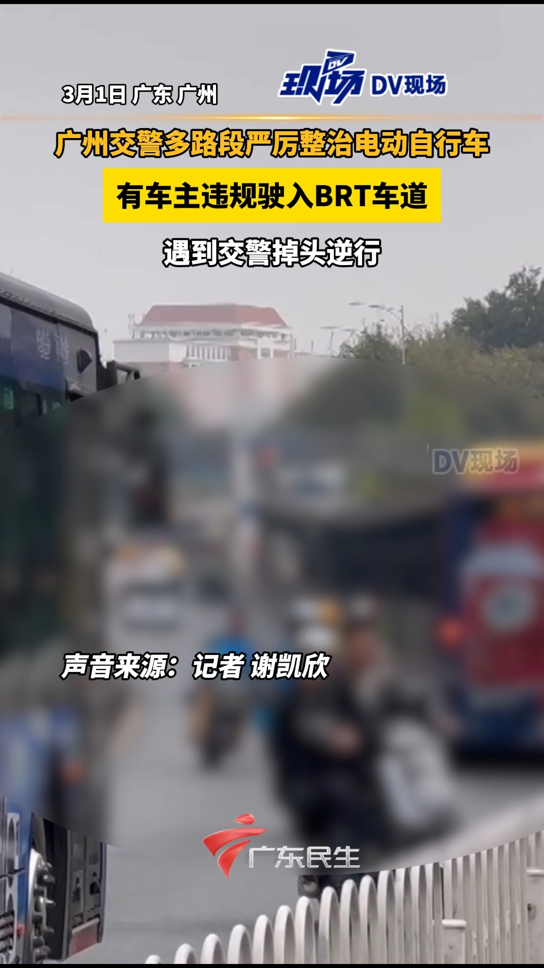 广州交警多路段严厉整治电动自行车。有车主违规驶入BRT车道 | 荔视频